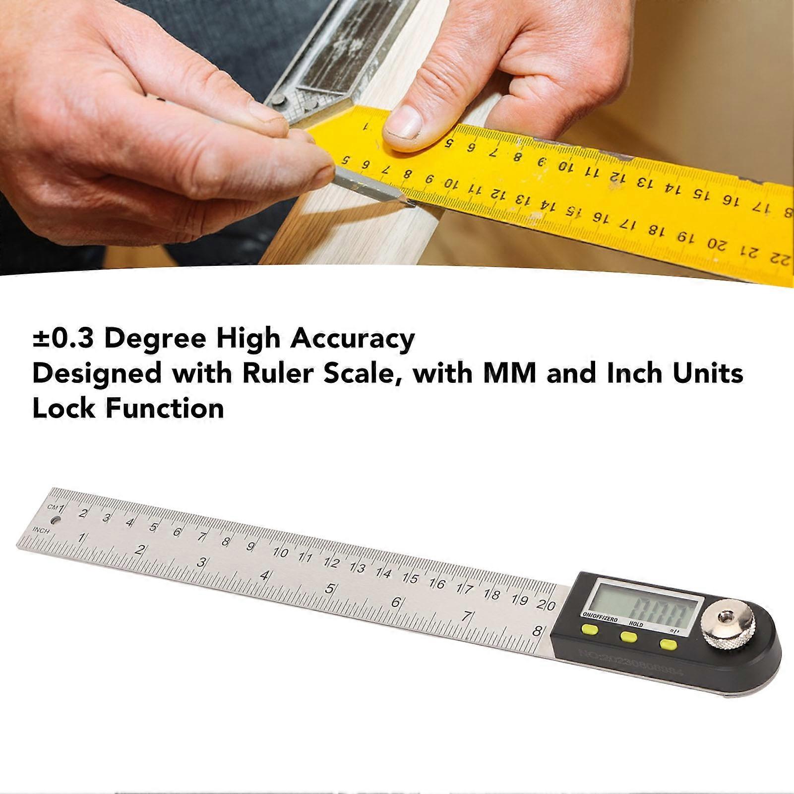 Digital Angle Ruler 200mm 0 to 360 Degree Stainless Steel Lock Function ...