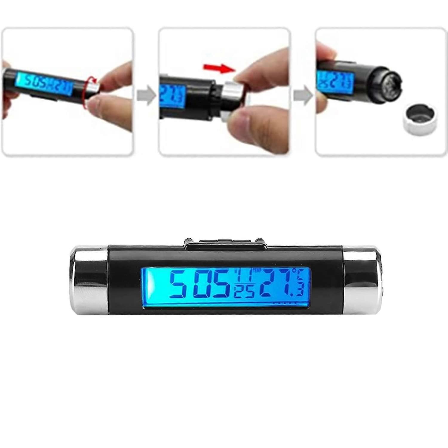 LCD Display Digital Clip on Car Clock Thermometer Meter Gauge ...