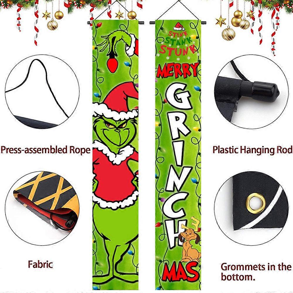 Christmas Party The Grinch Door Banners Hanging Wall Porch Sign Home ...