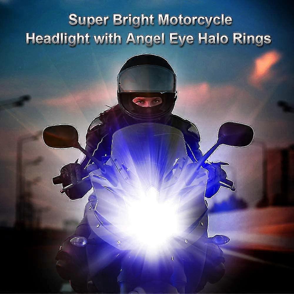 H4 Hs1 Led Motorcycle Headlight Bulb With Blue Angel Eye 9003 Hs1 High/low Led Headlight 12v ...