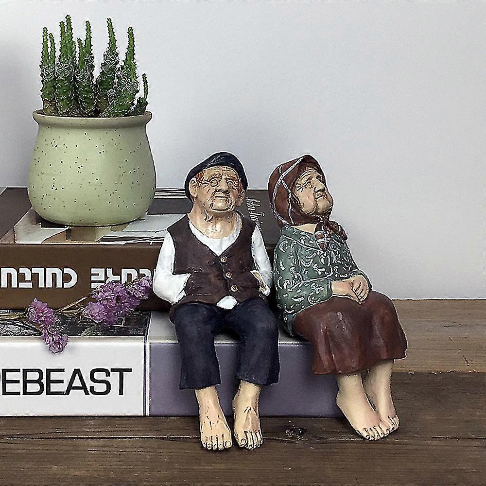 Rustic Statues Sculpture Figurine Grandpa And Grandma Desk Decor Room ...