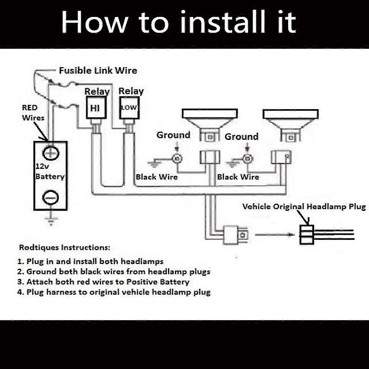 H4 Negative Switched Led Headlight Lamp Bulb Relay Wiring Harness Plug ...