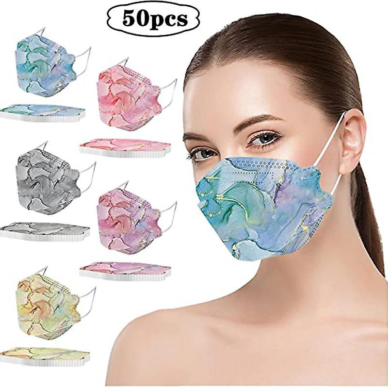 50pcs Adult's Multicolor Face Mask 4-ply Face Cover With 3d Design Face ...