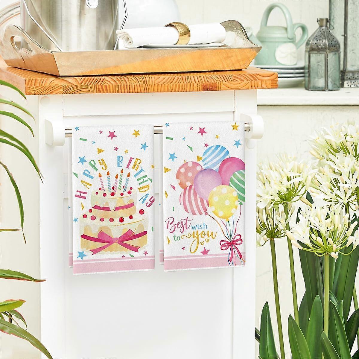 Happy Birthday Kitchen Towels, Cake Balloons Design, Seasonal Wish Set ...