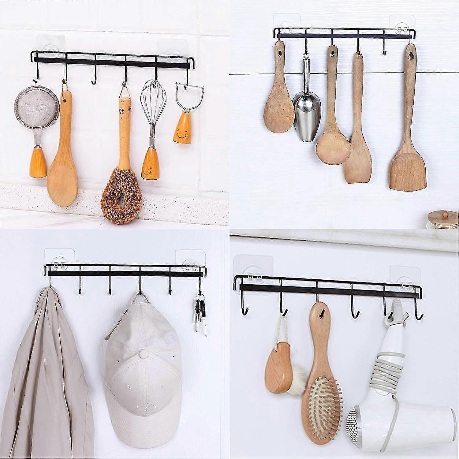 2 Pack Kitchen Adhesive Wall Hooks Rack Rail, Space Saving Wall Hanger ...