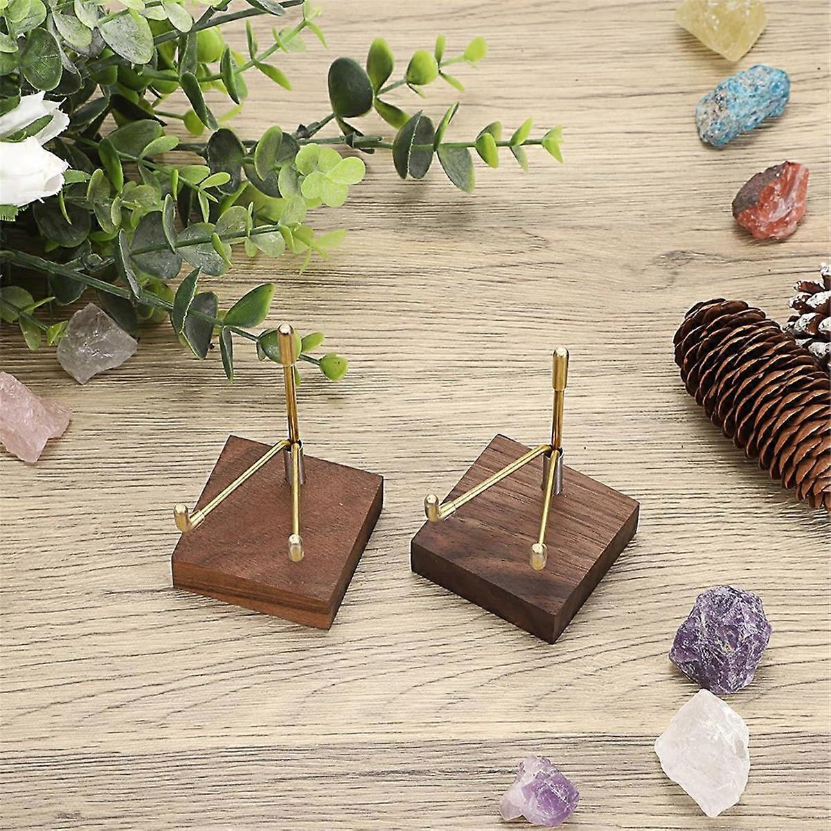 2Pcs Small Display Stand Adjustable Metal Arms and Wooden Base ...