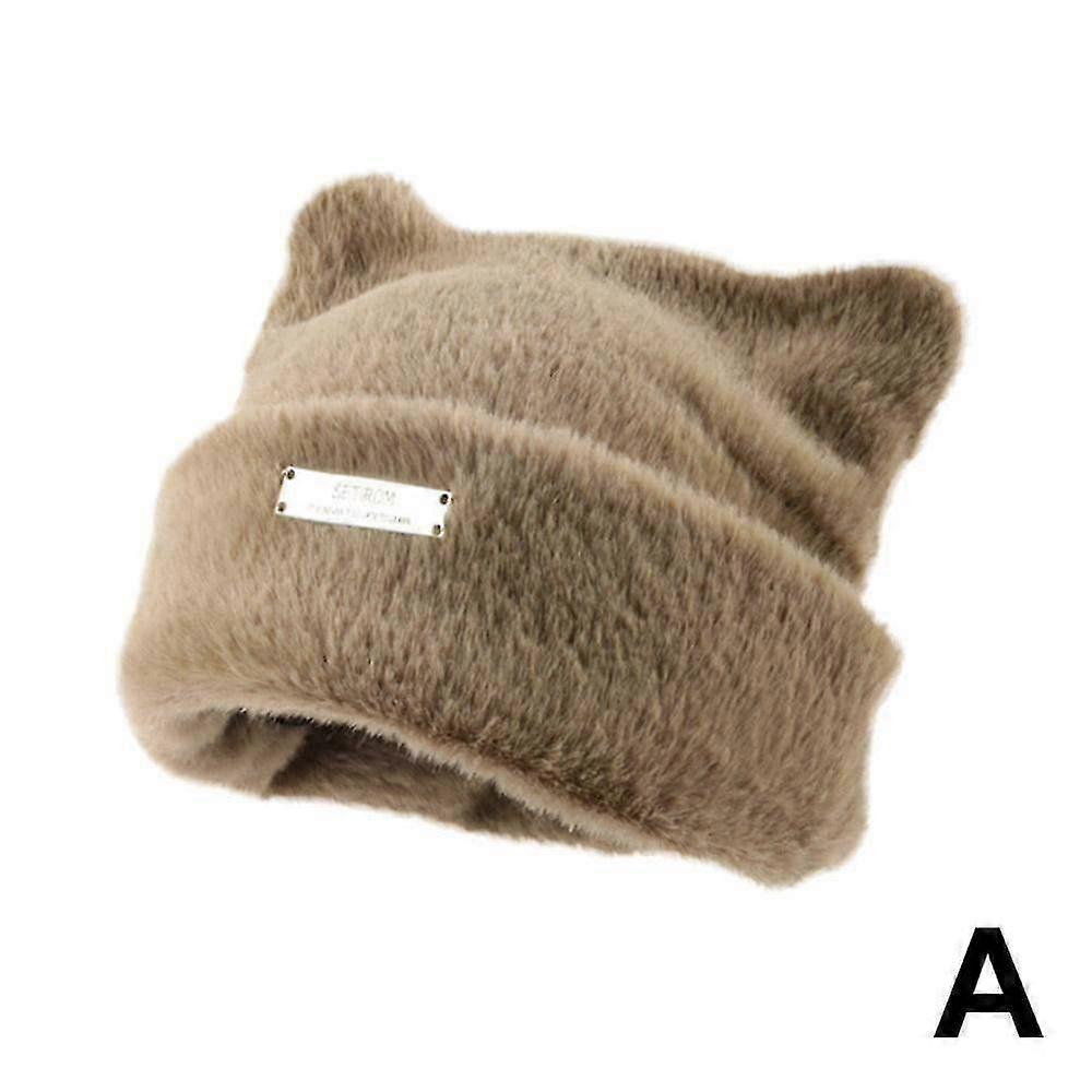 Women's Faux Fur Cat Ear Beanie - Soft Winter Hat with Cute Ears ...