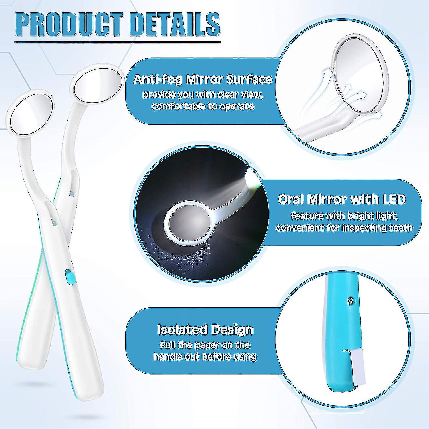 Dental Mirror With Light 2 Pcs Dental Teeth Mirror Mouth Tooth Mirror ...