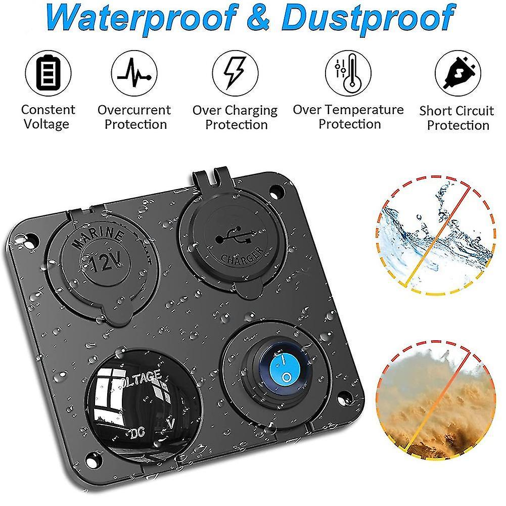 Marine Boat Rv 12v Charger Socket Panel, 4 In 1 Dc 12v Outlet Panel ...