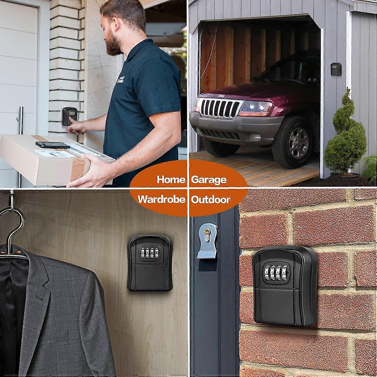 Key Box Wall Mounted Mini Outdoor Key Safe with Resettable 4-Digit Code ...