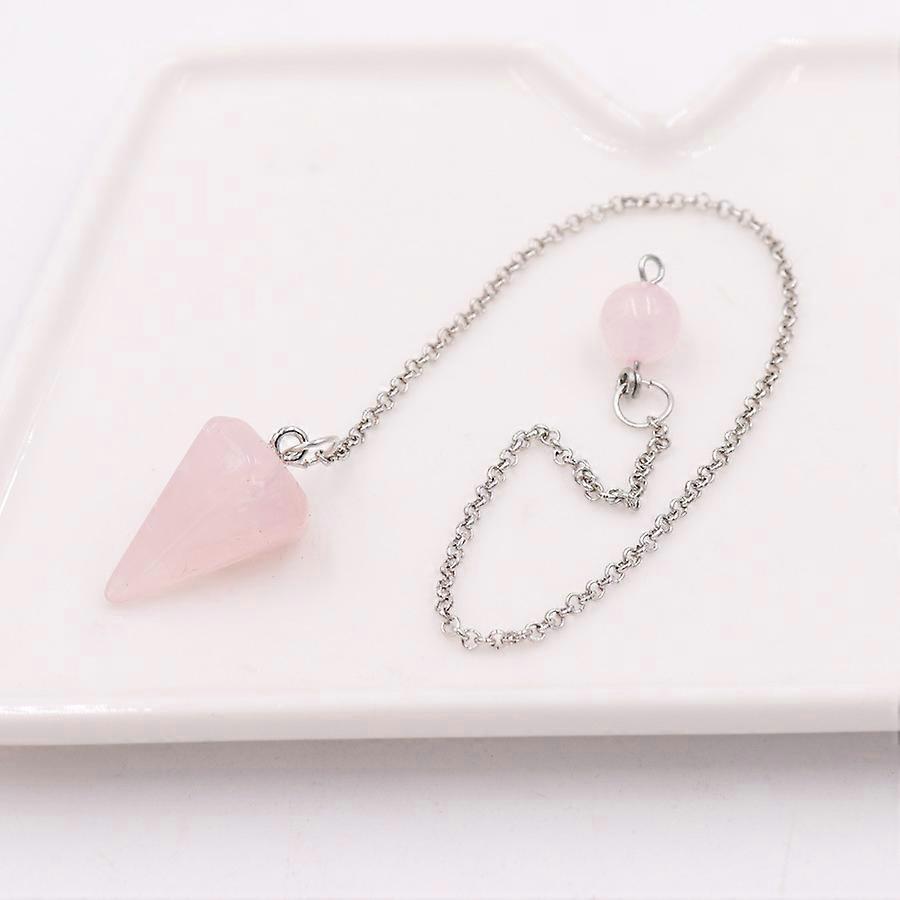 Rose Quartz Gemstone Crystal Pendulum - Dowsing Scrying Healing With Gift Pouch | Fruugo UK