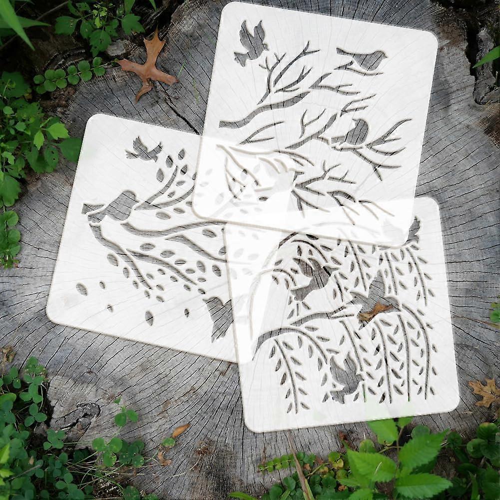 5PCS Birds and Trees Stencil for Painting 5.9x5.9inch Birds on Branches ...