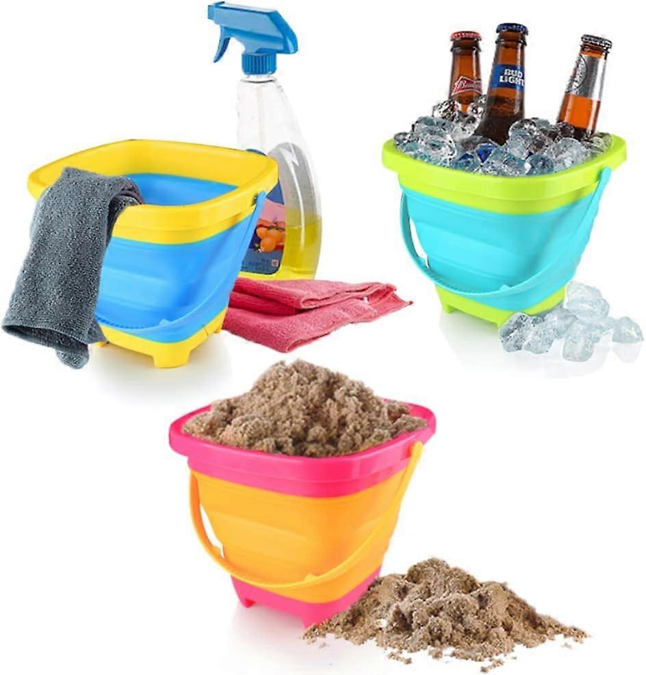 3 Pieces Foldable Beach Bucket Set, 2L Silicone Collapsible Toy Buckets ...