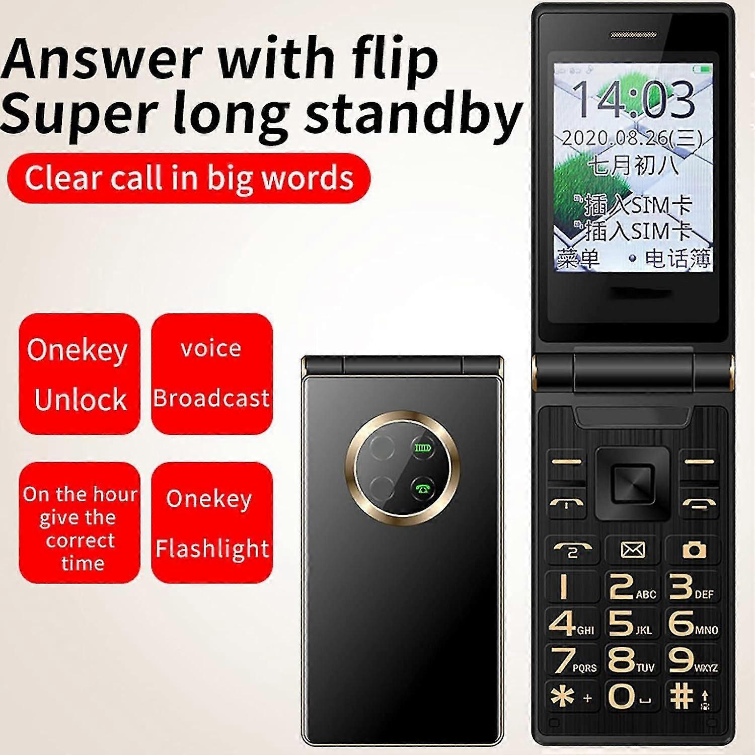 2G Flip Mobile Phone with 2.8in Screen, Easy to Use Big Button Unlocked ...