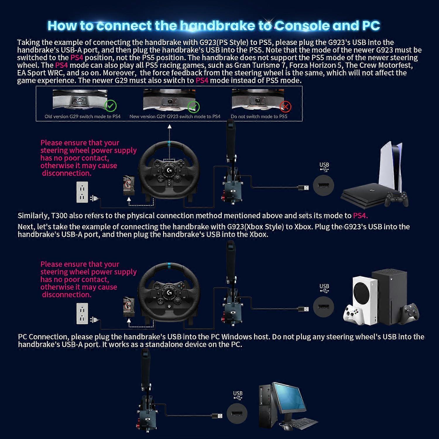 Sim Racing Handbrake USB for Logitech G29 G923 T300 TX Wheels PS4 PS5 ...