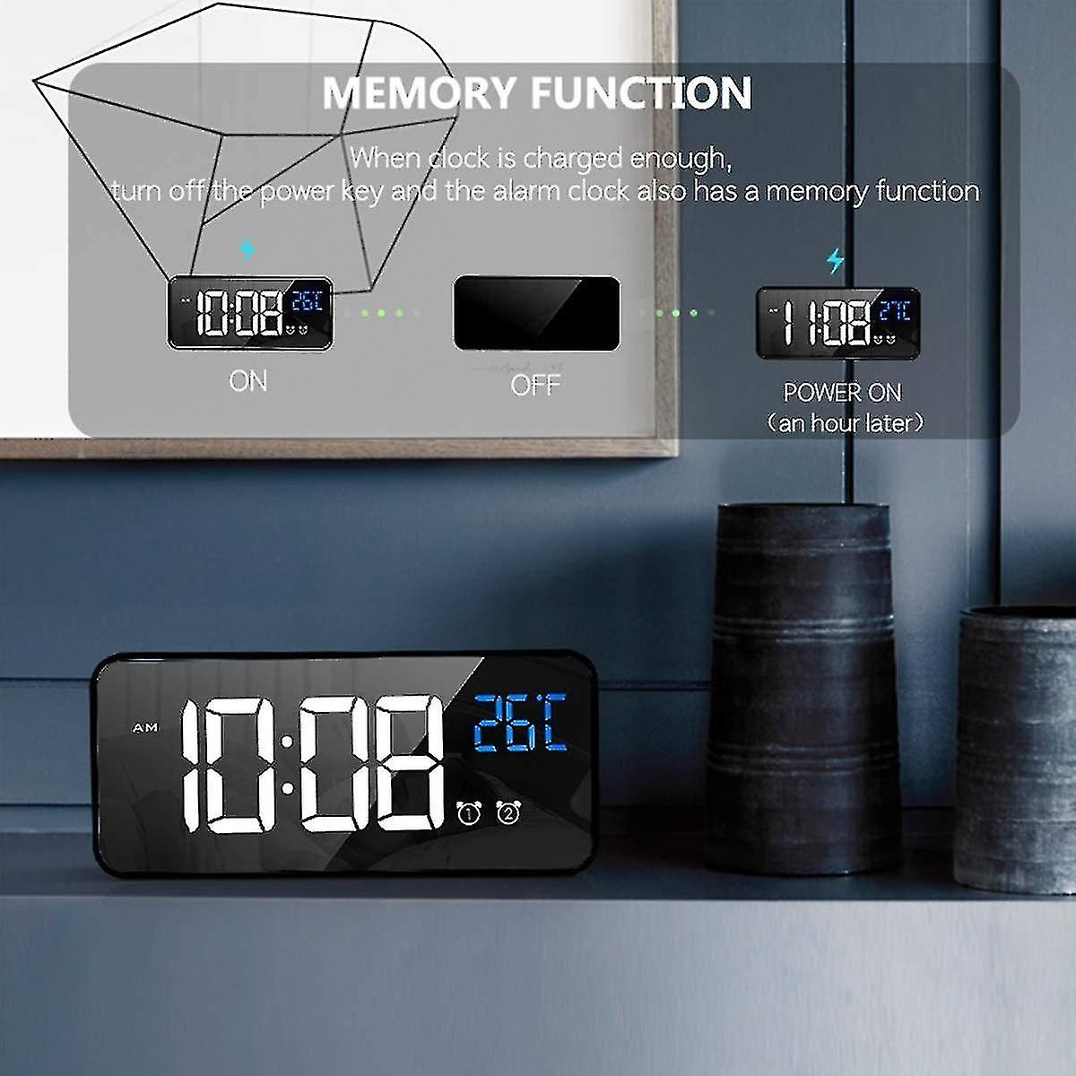 Digital Alarm Clock With Large Led Temperature Display, Portable Mirror ...