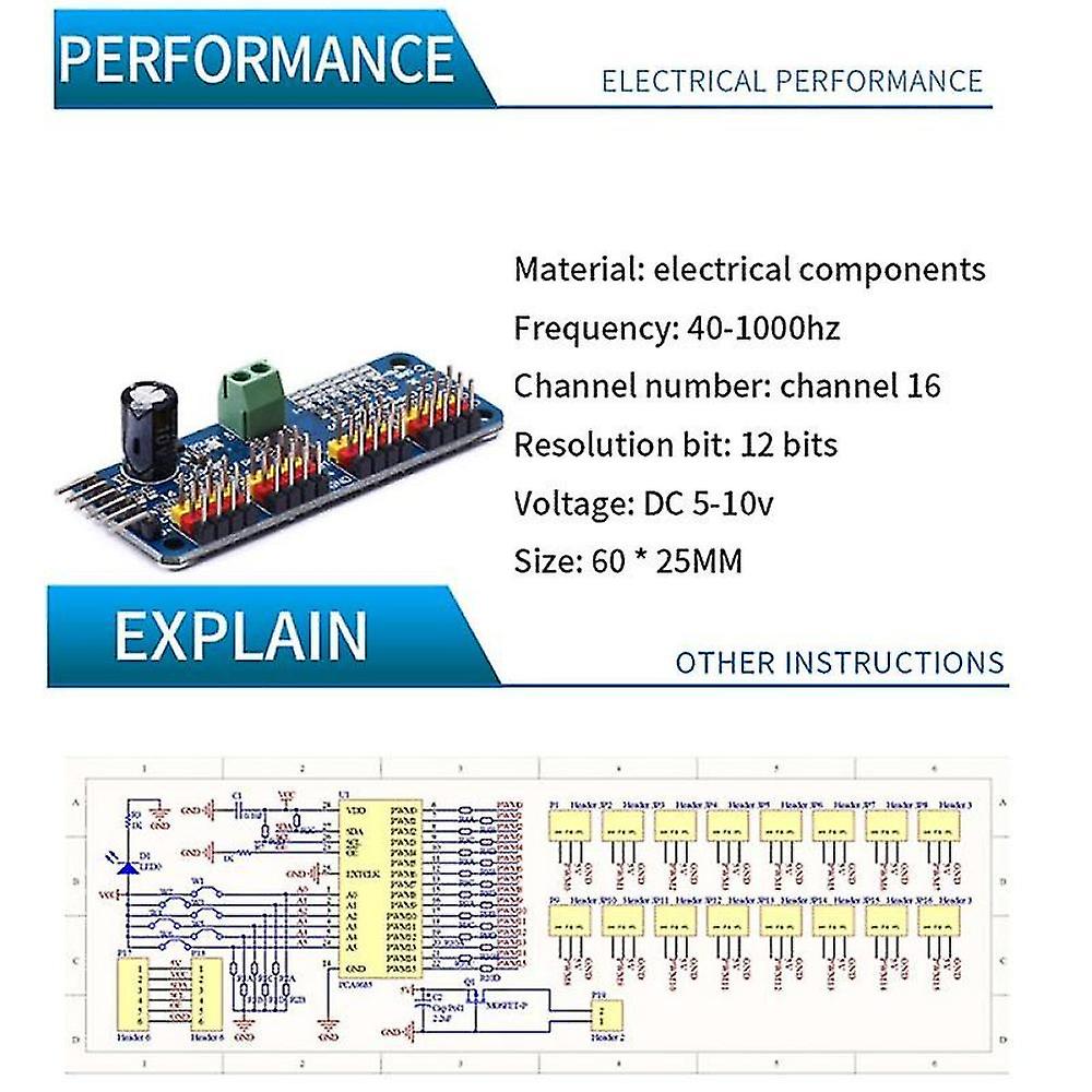 Pca9685 16 Channel 12-bit Pwm Servo Motor Driver I2c Module For Or ...