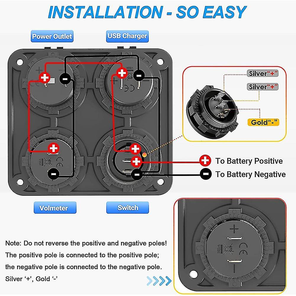 Marine Boat Rv 12v Charger Socket Panel, 4 In 1 Dc 12v Outlet Panel ...
