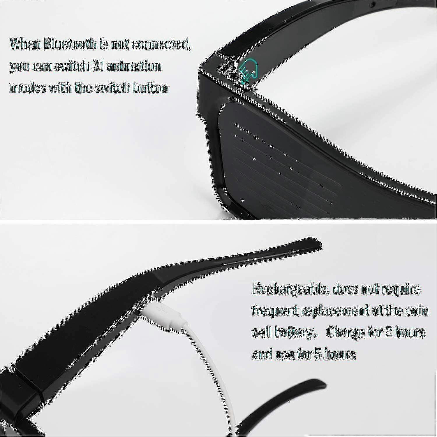 Led Glasses Bluetooth App Connected Led Display Smart Glasses Diy Funky ...