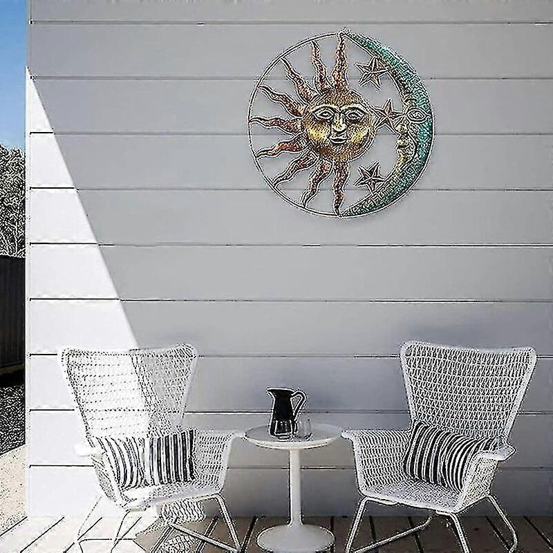 Metal Sun Moon Wall Decor, Creative Wall Decor With Sun And Moon Indoor ...