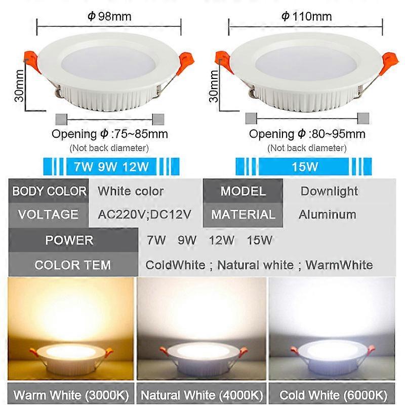 LED Waterproof Downlight Dimmable IP65 Kitchen 220V 12V 7W 9W 12W 15W ...