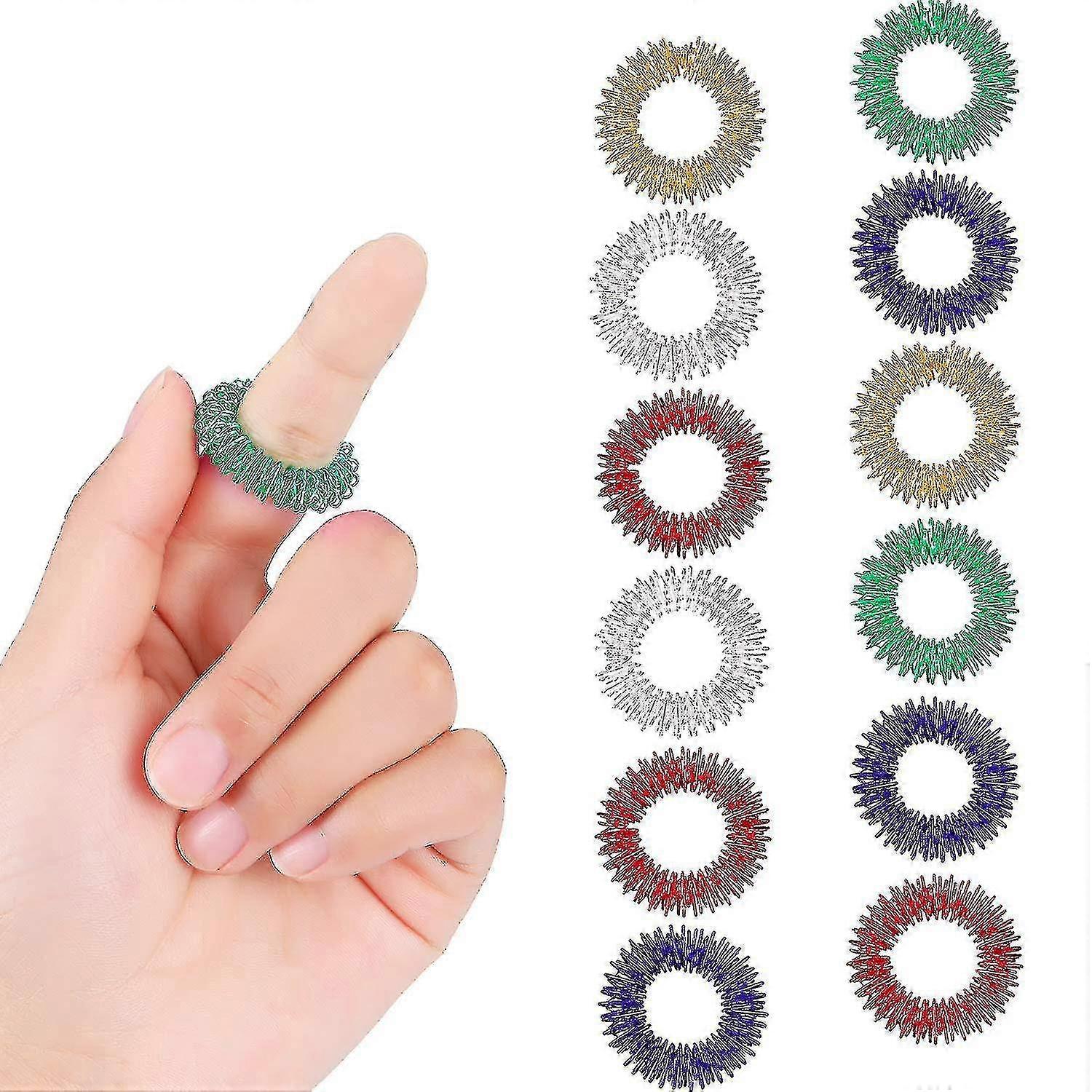 12 Pieces Acupressure Ring Spiky Sensory Finger Rings Massage Rings Se ...