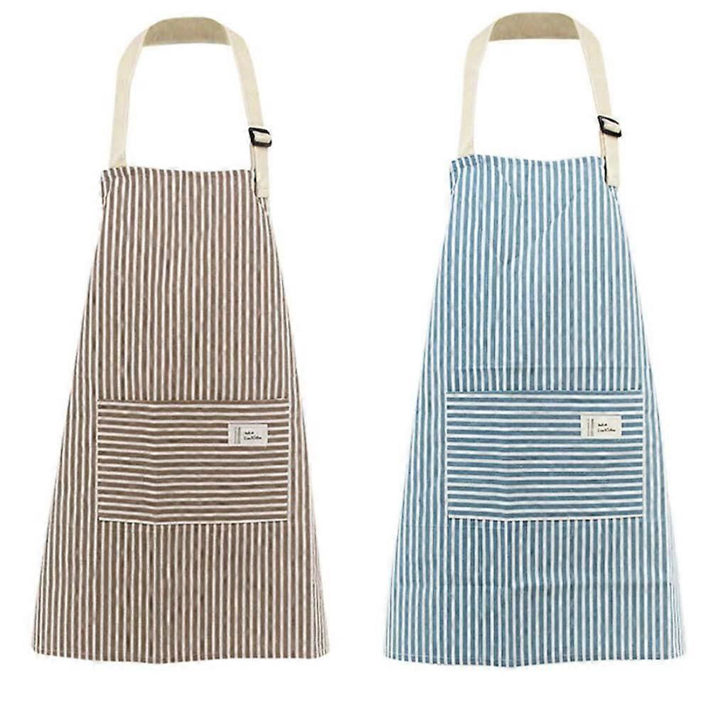 Women's Pocket Aprons, 2 Pieces Blue and Coffee Striped Adjustable ...