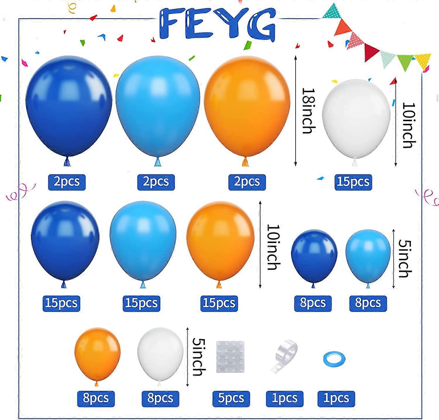 Blue Balloons Garland Kit, Blue Orange Balloon Arch Kit with White ...