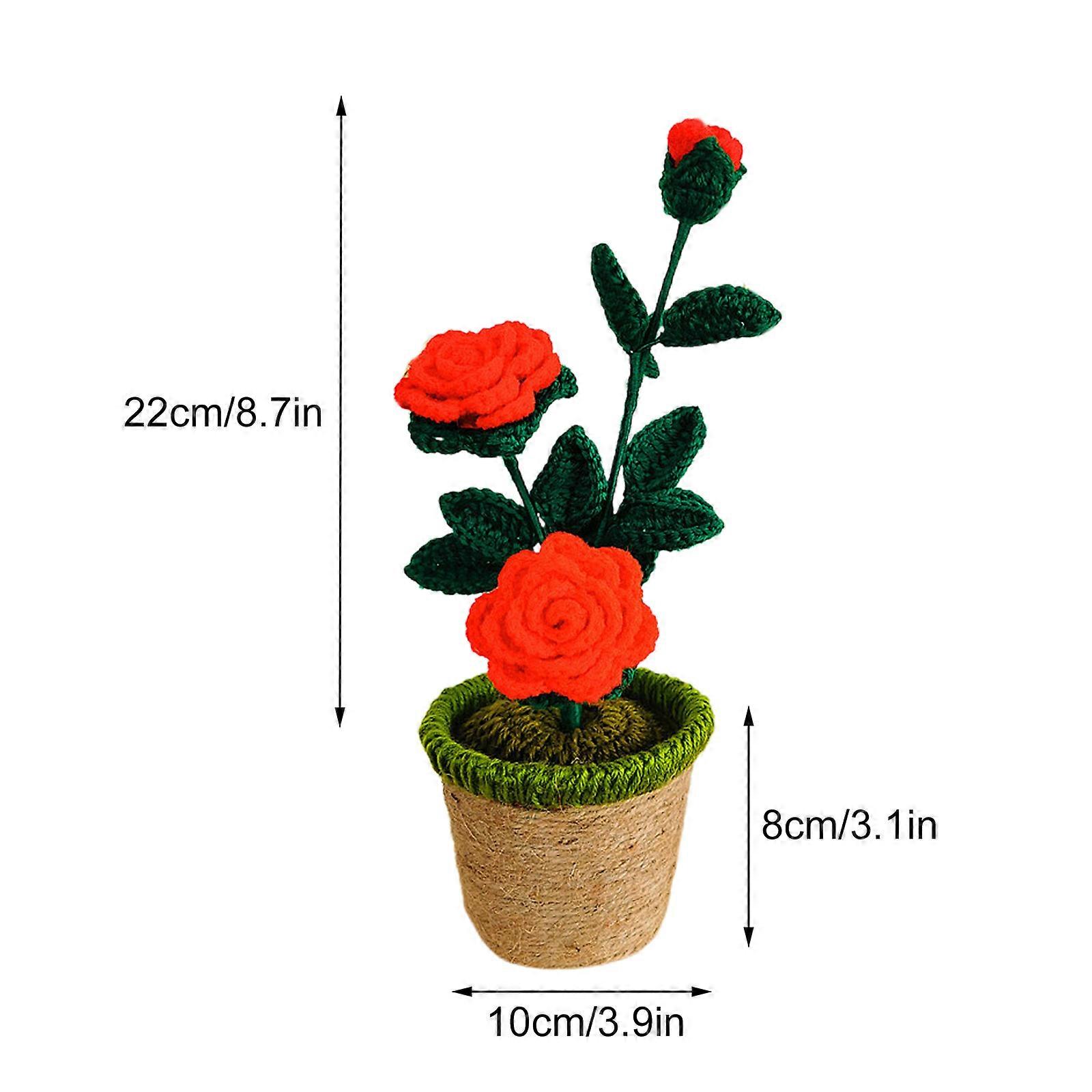 Handmade Knitted Flower Artificial Woven Potted Plant Yarn Multicolor ...