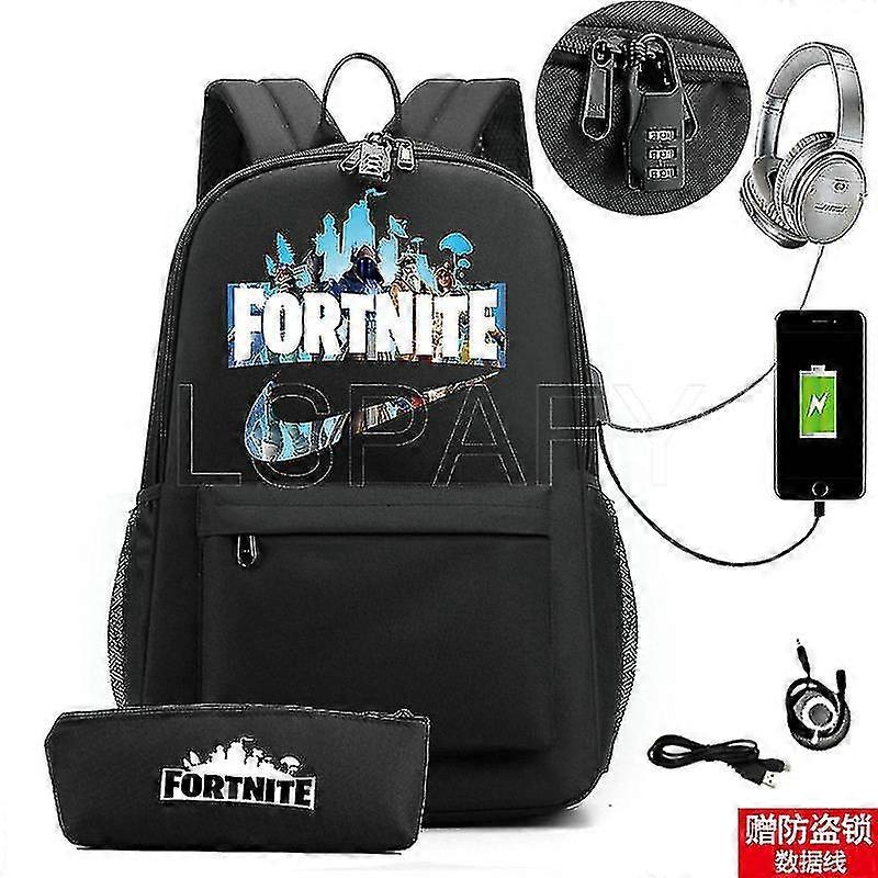 17-inch Usb Charging Fortnite Print Backpack Children School Bags Boys ...
