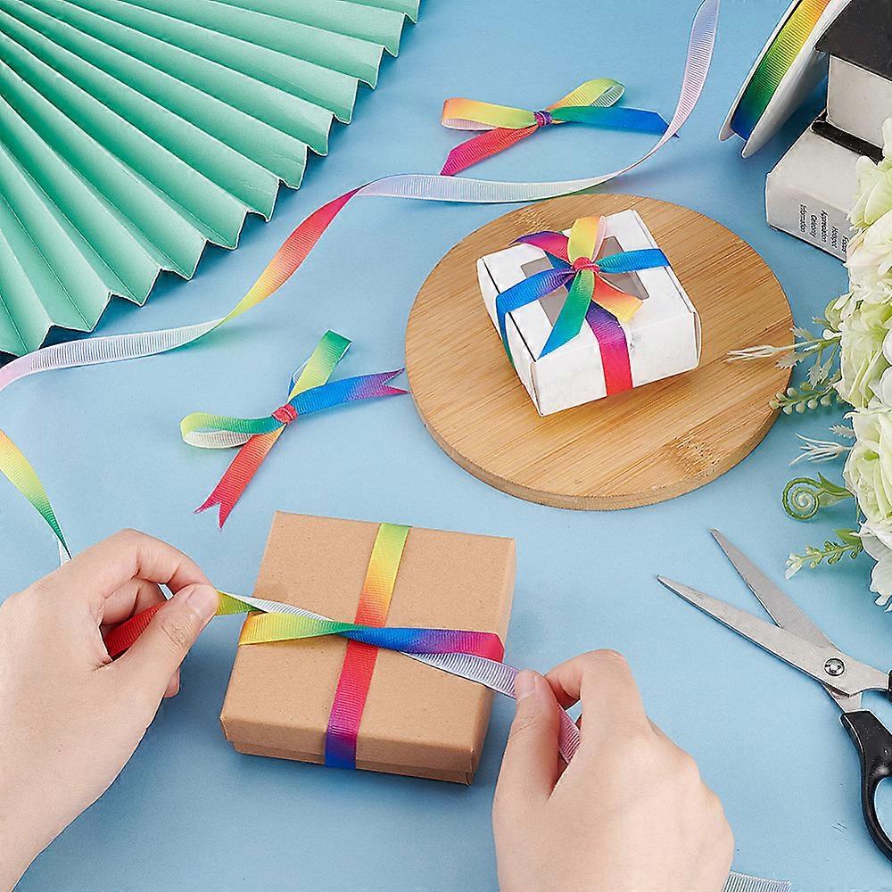 50 Yards Rainbow Ribbon Dark Gradient Colors Ribbon 10mm Satin ...