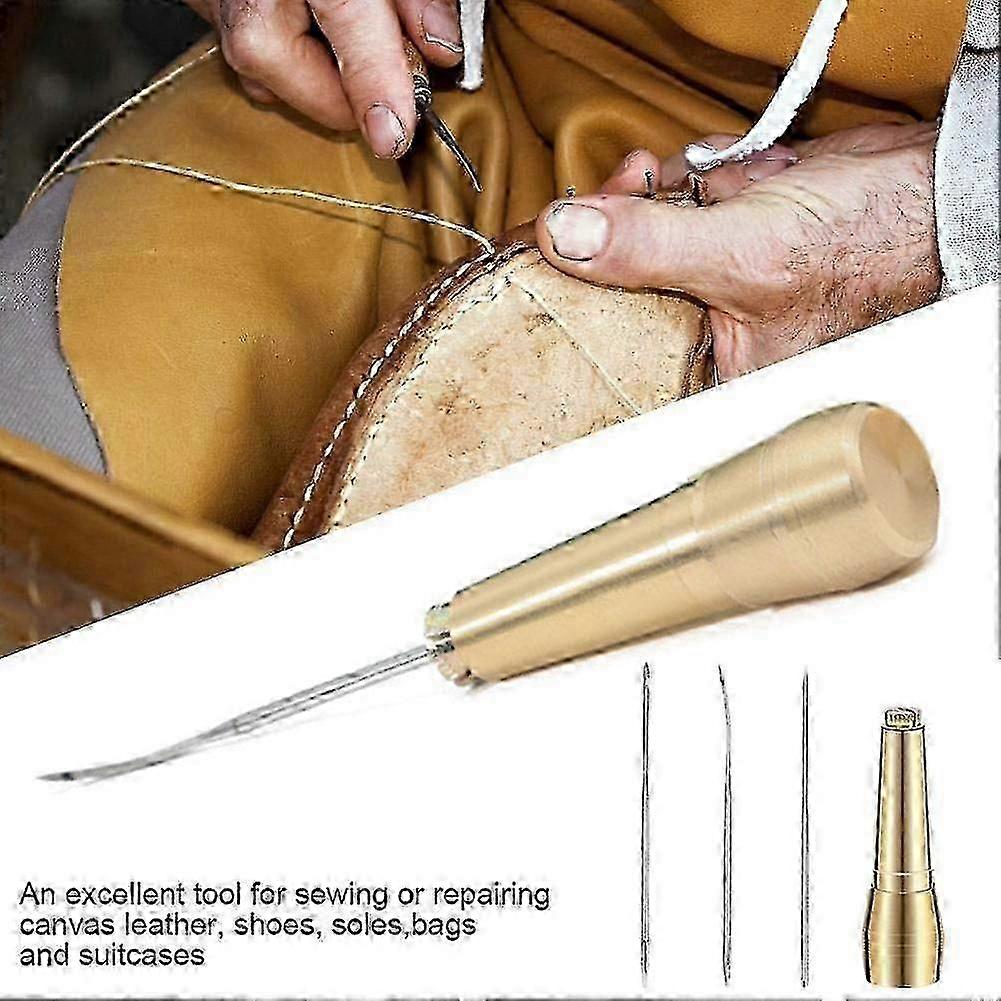 Leather Sewing Awl Needle With Handle 3 Needles Sewing Awl Hand ...