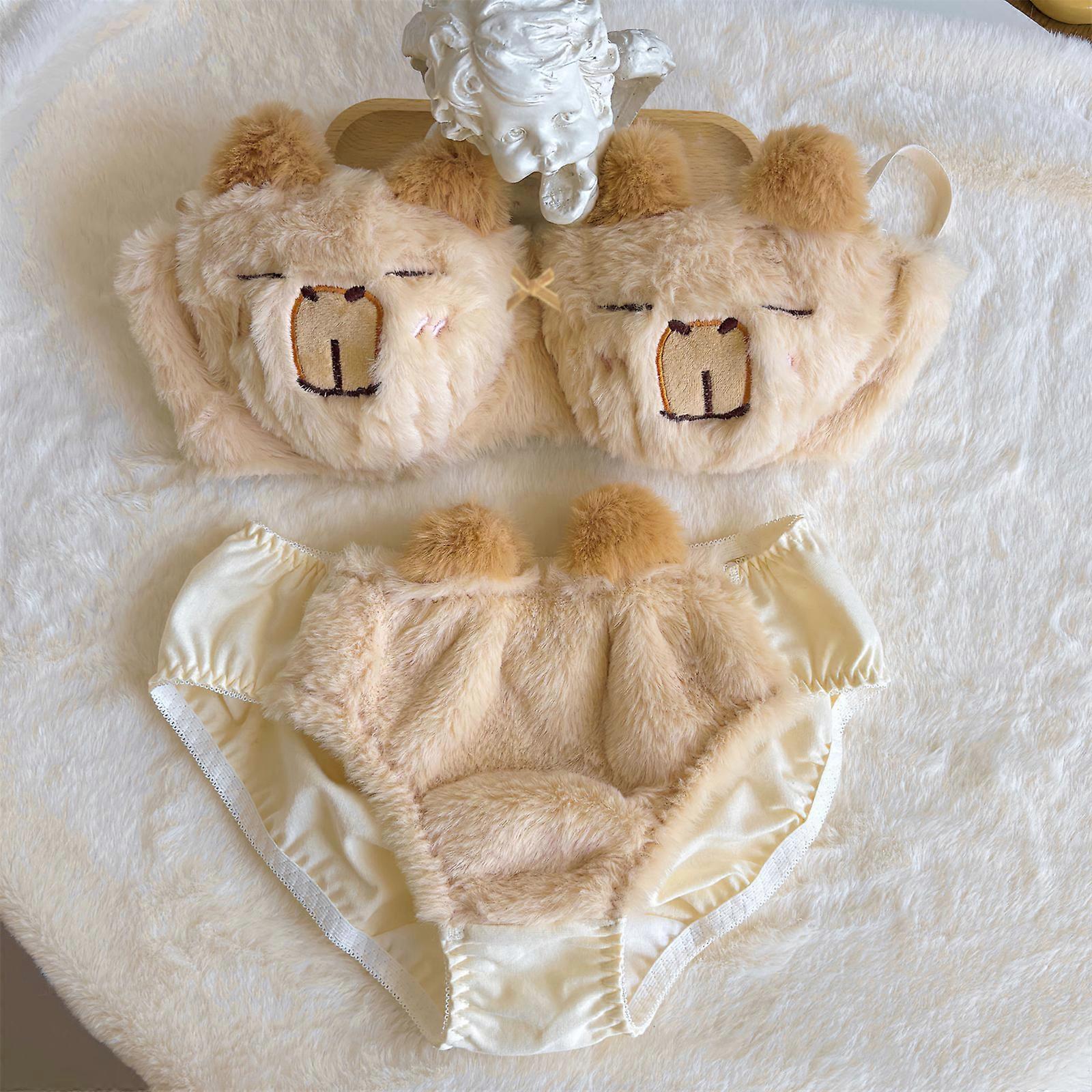 Women's Anime Capybara Plush Bra and Panty Set without Underwire Furry ...