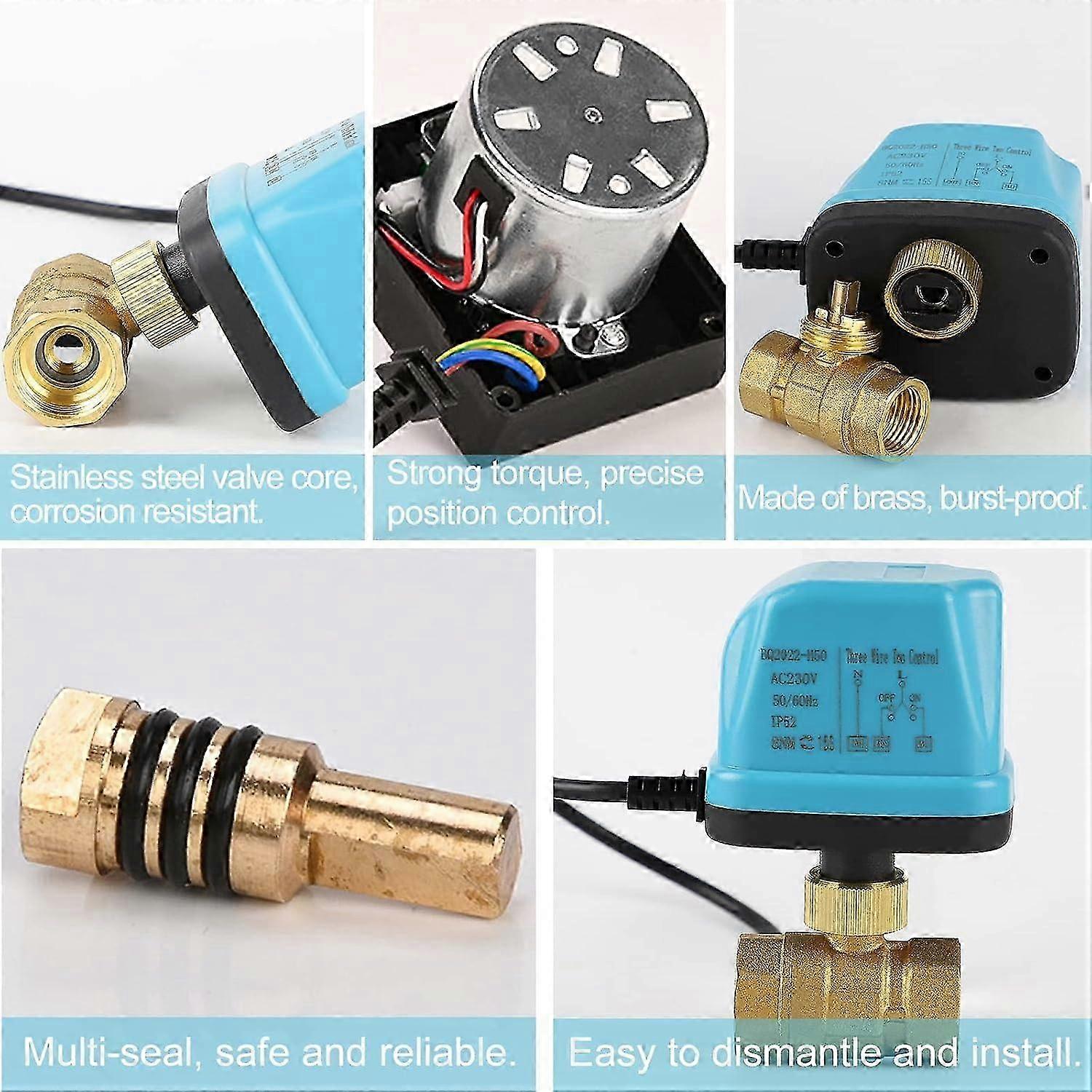 2-way motorized ball valve DN15 1/2" AC 220V motorized solenoid valve, brass valve, blue | Fruugo UK