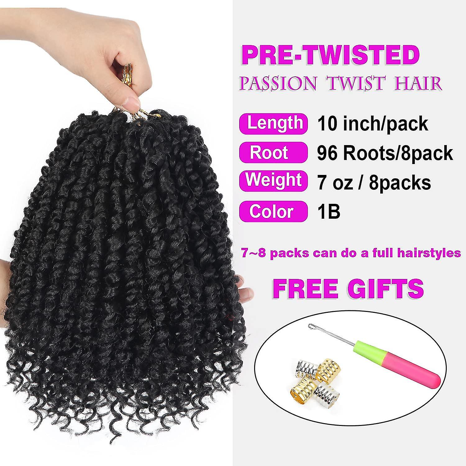8 Packs Passion Twist Crochet Hair 10 Inch Pre Twisted Short Crochet 3128