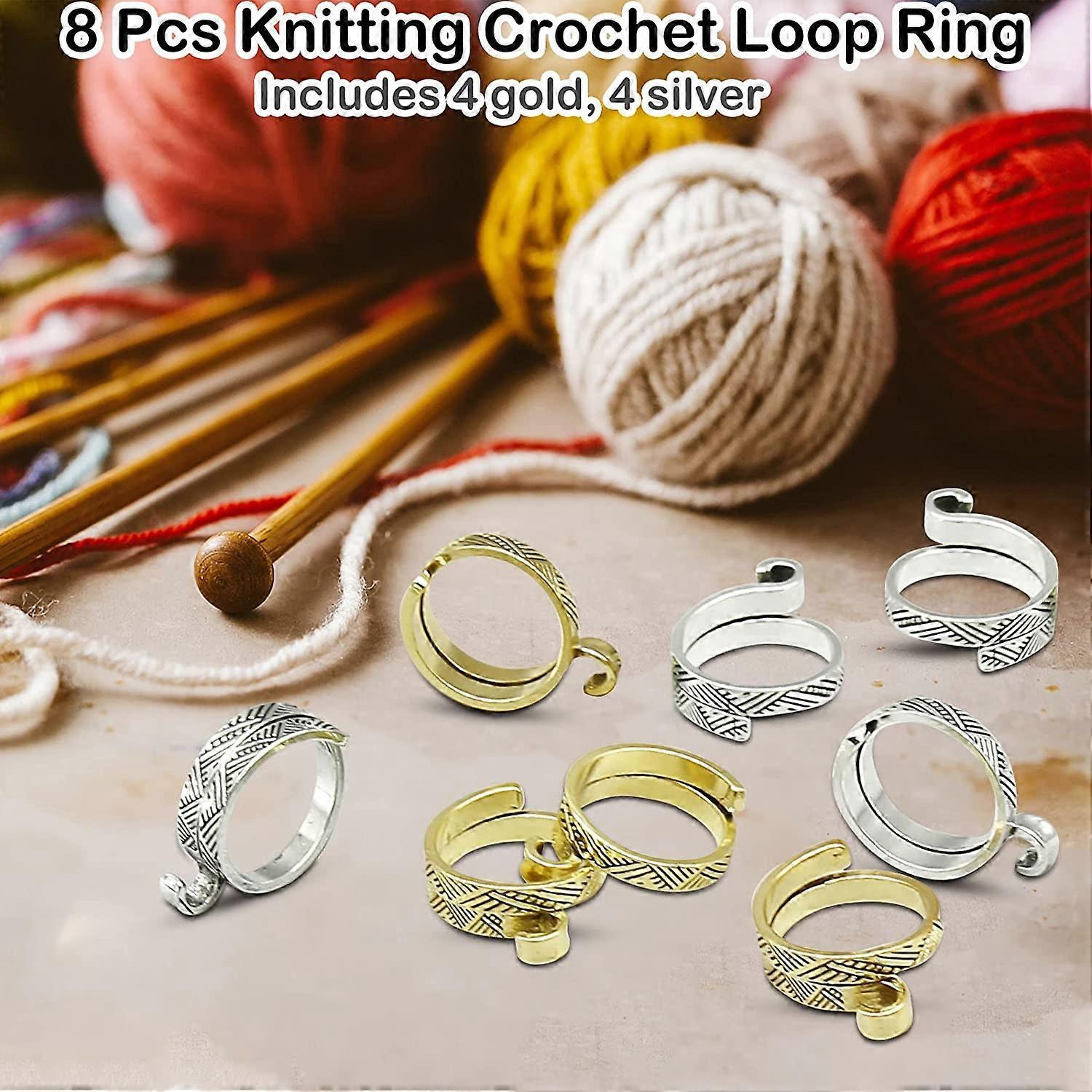 8 Pcs Crochet Ring for Finger Yarn Guide, Adjustable Crochet Tension ...