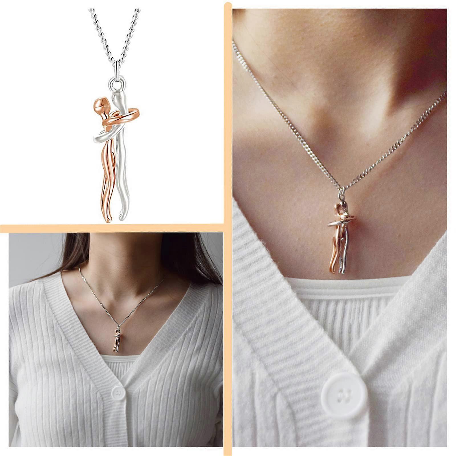 Love Pendant Necklace Women Jewellery Gift Couple Hug Kissing Chain ...