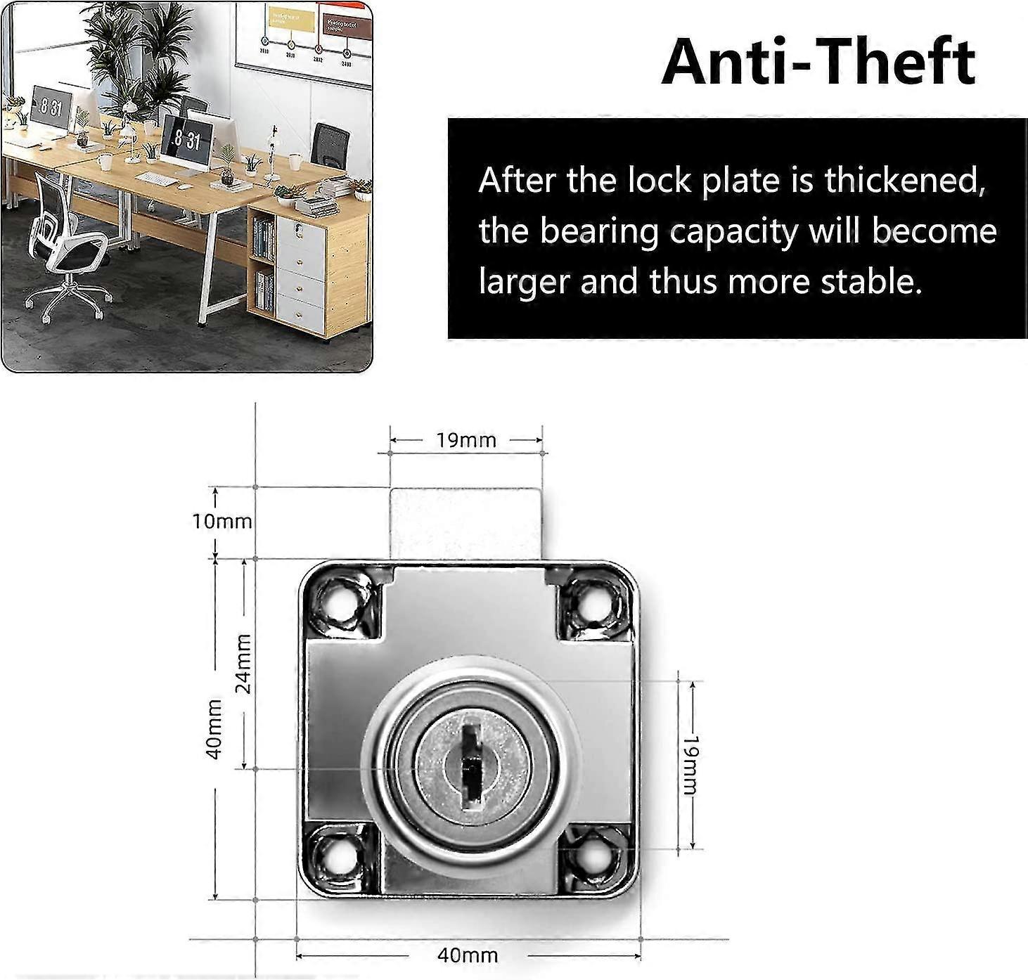 4 Pieces Desk Drawer Lock Cylinder Cabinet Lock With Keys Zinc Alloy ...