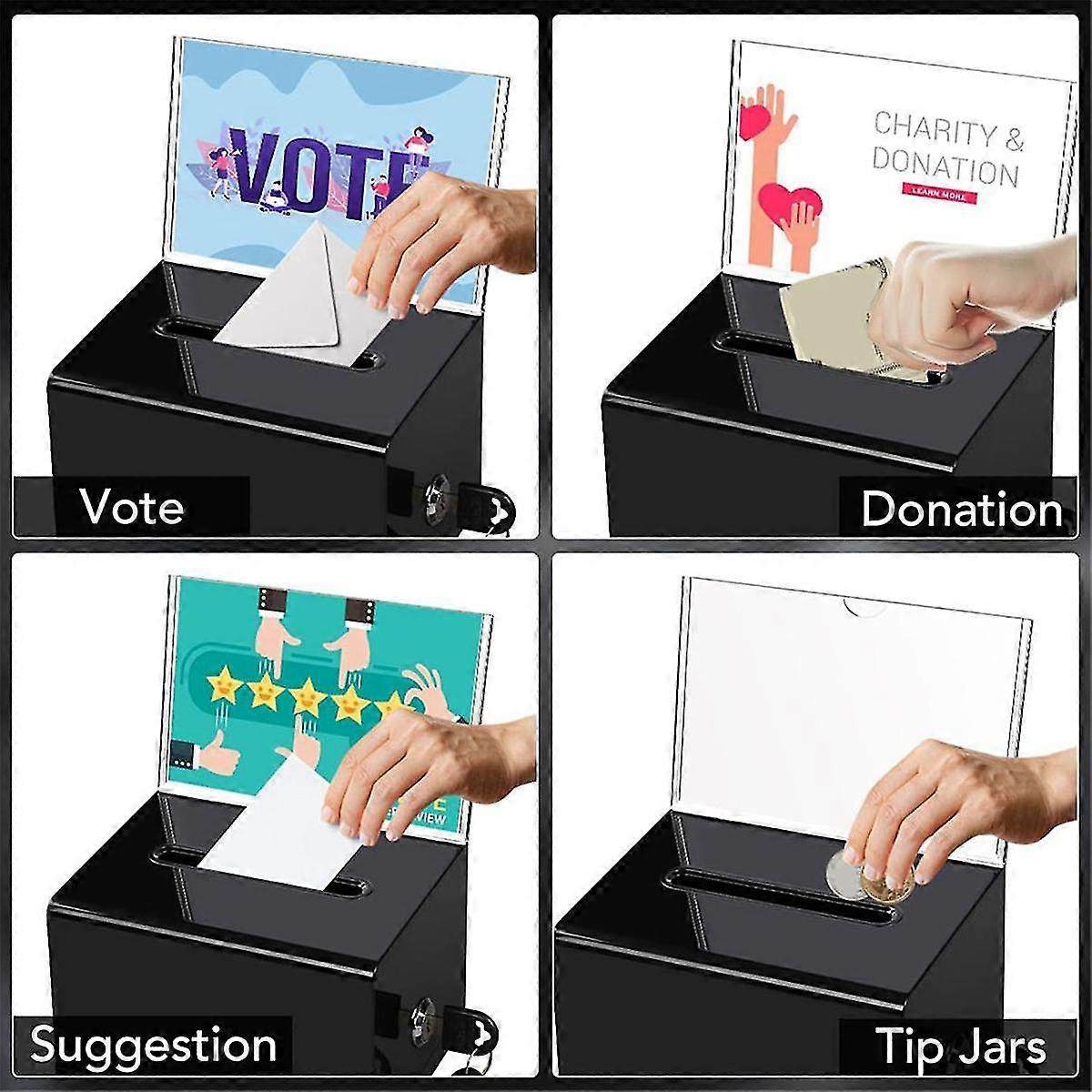1 Pack Acrylic Donation Box with Lock, Black Ballot Box with Sign ...