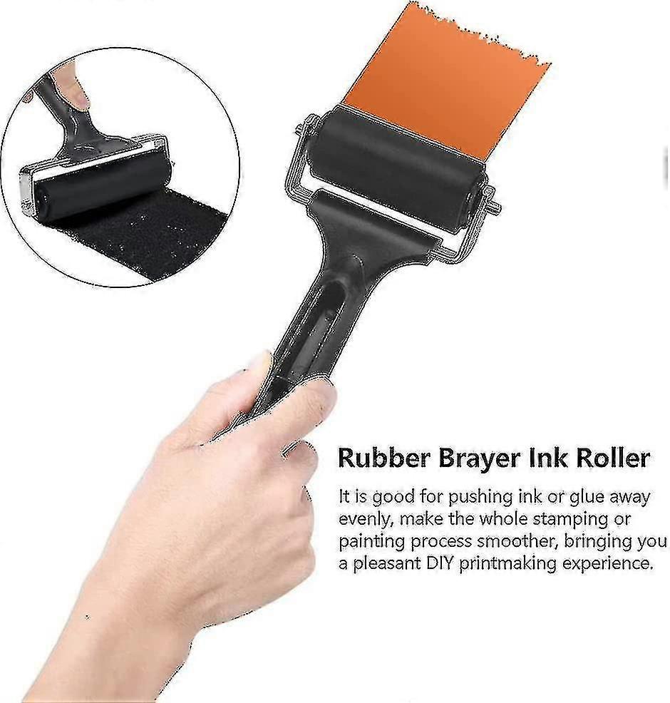 2 Pcs Rubber Roller Black Oil Roller With Handle Craft Rubber Roller ...