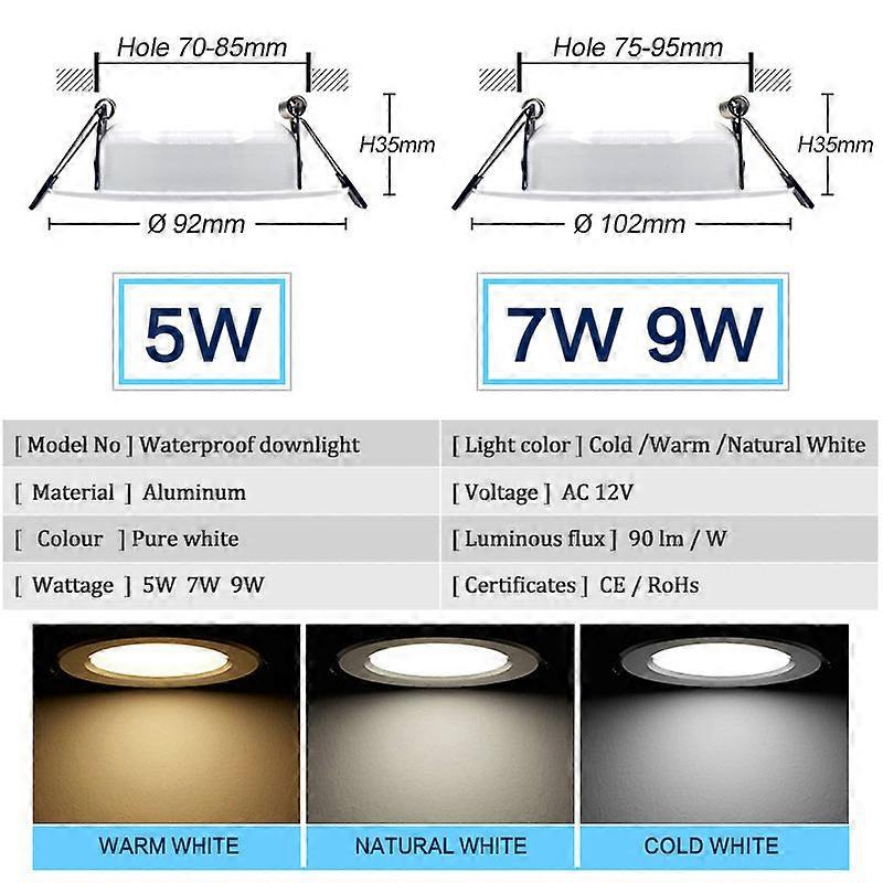 LED Downlight 12V Super Bright Recessed LED Light Dimmable 5W 7W 9W LED ...