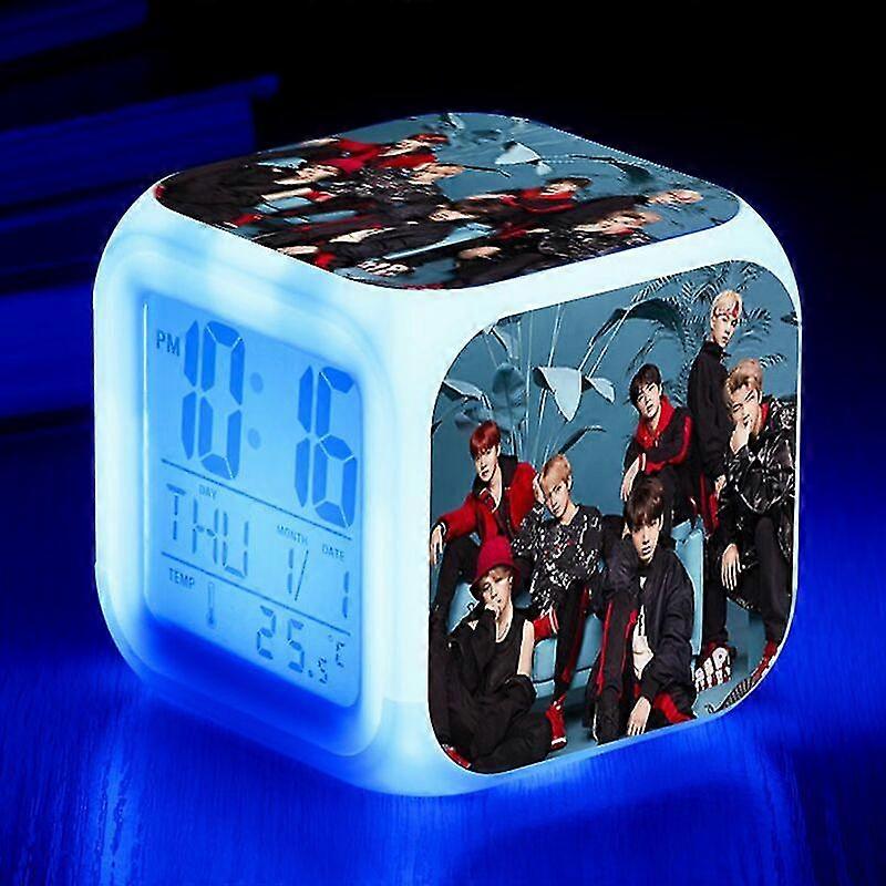 Bts Digital Alarm Clockc, Colorful Lights Alarm Clock Square Clock ...