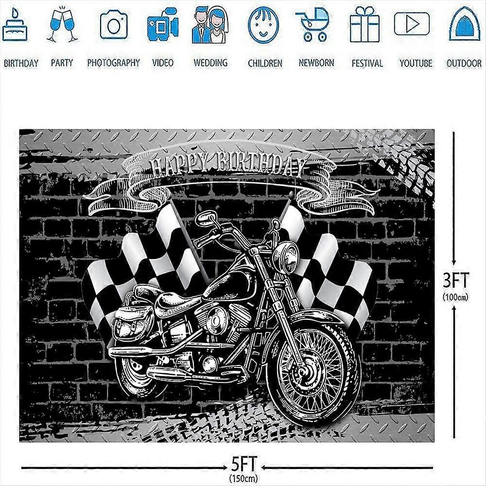 5x3ft Motorcycle Birthday Party Backdrop Photography Cool Black ...