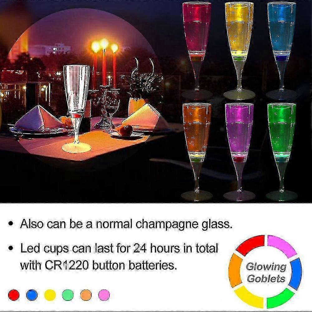 6 Pcs Led Wine Champagne Flute Glasses Water Liquid Activated Flashing ...