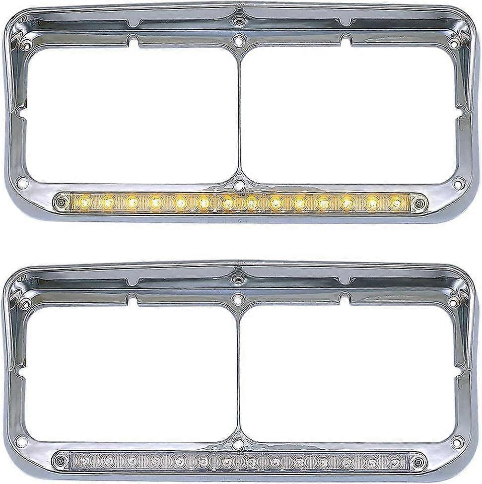 2xChrome Headlight Bezels 12" Amber LED Light with Visor 4x6 Light ...
