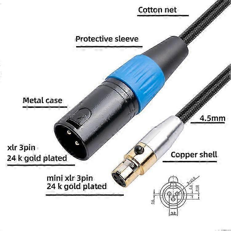 SA119GXK108BU 3m Mini XLR Female to Male Connector Cable Braided Design ...
