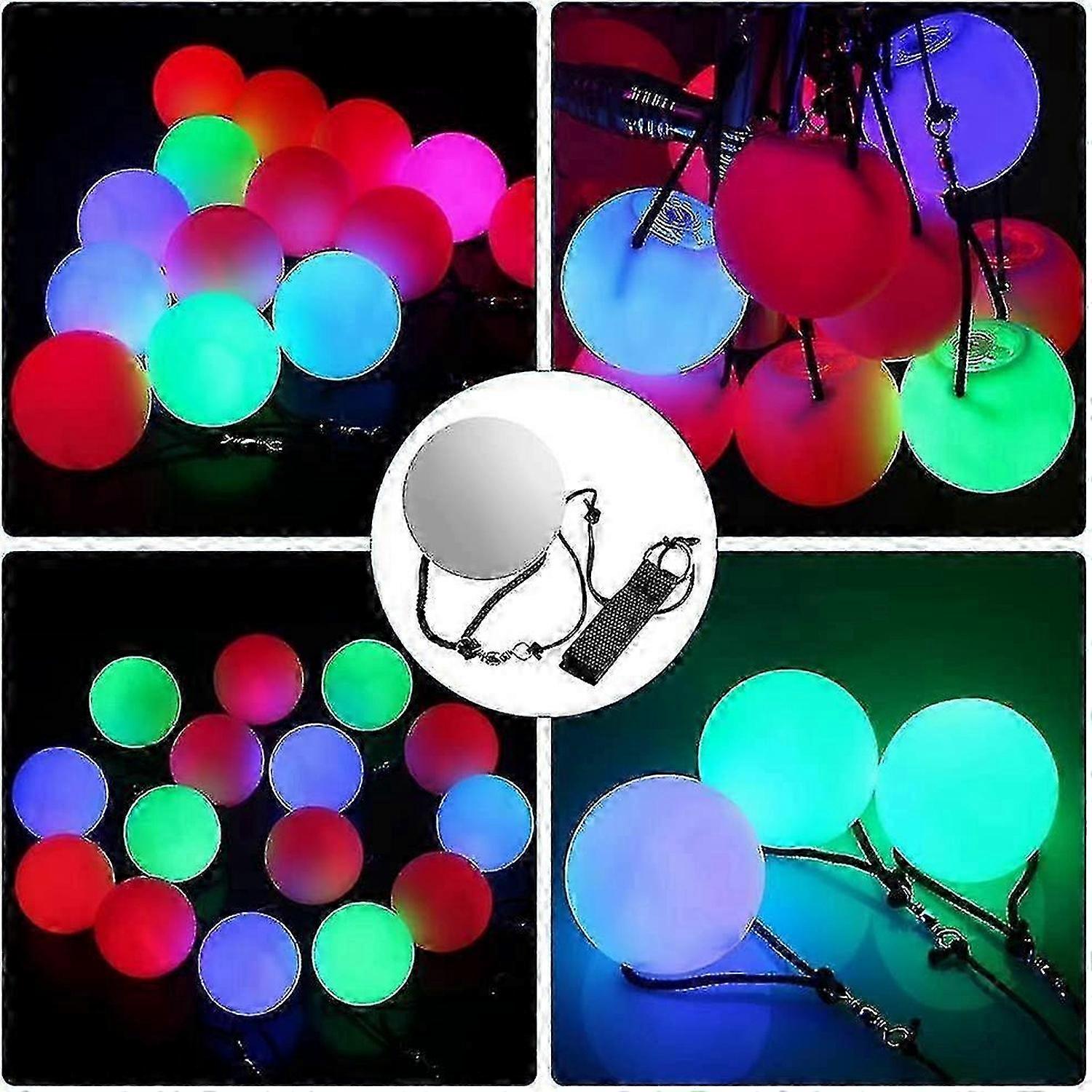 Glow Poi Balls - 2 Pack LED Poi Set with Rainbow Colors & Strobe Light ...