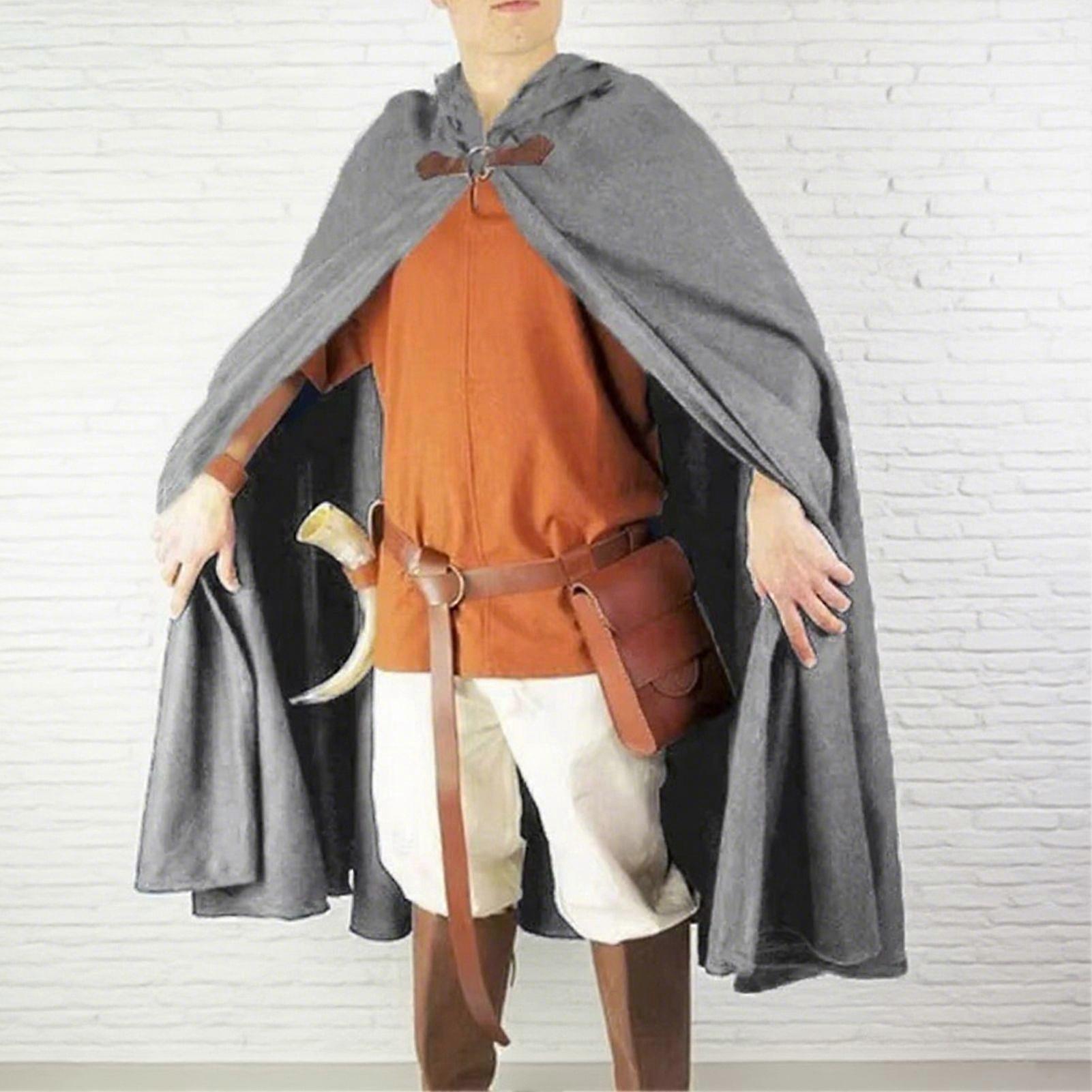 Jikaix Hooded Velvet Cloak Metal Ring Decoration Retro Style Halloween ...