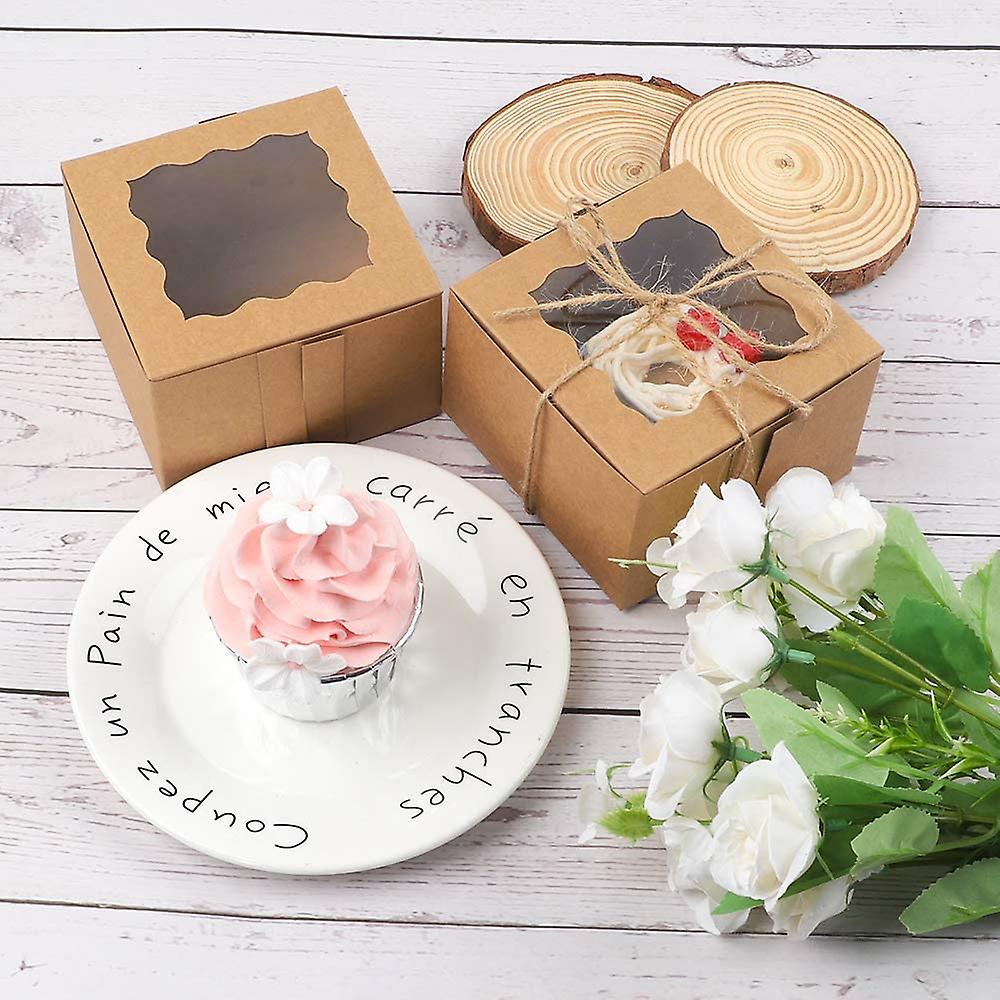 30 Packs Bakery Boxes 4x4x2.5 Inches Small Brown Cake Box With 66ft ...