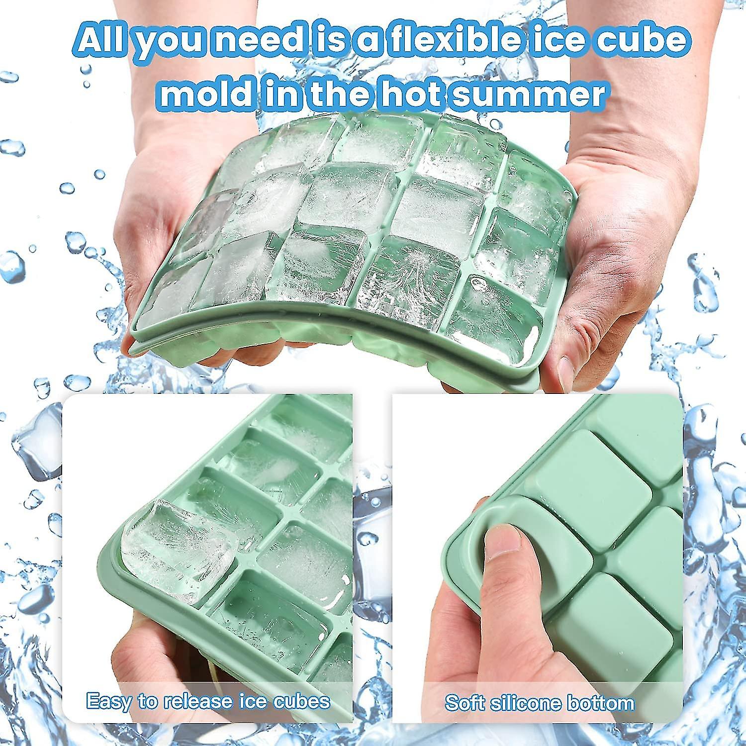 3 Pack Ice Cube Trays, Silicone Ice Cube Molds With Spill-proof Lids ...